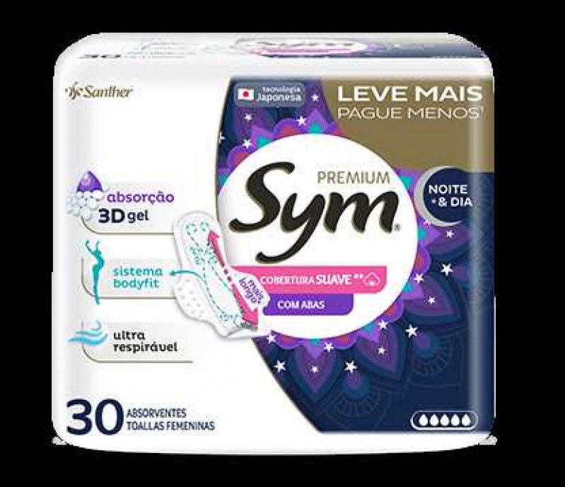 ABSORVENTE SYM PREMIUM NOTURNO C/30 UNID - SUAVE C/ABAS PT COM 30 UM ...